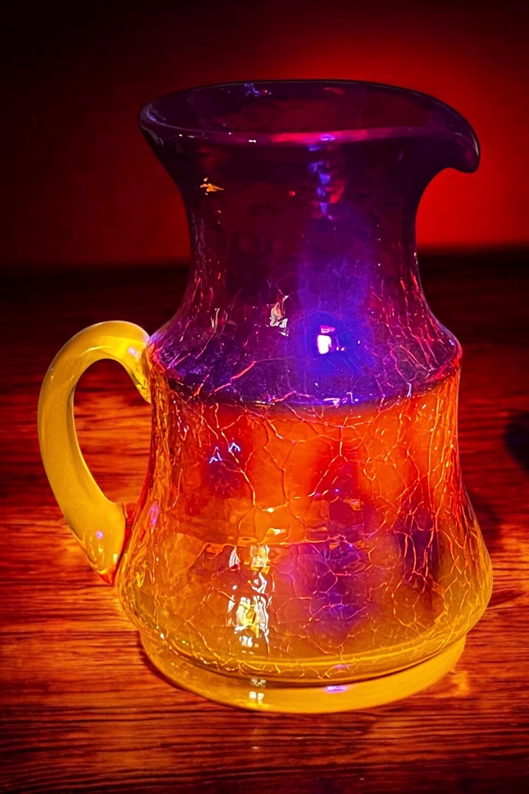 Vintage Blenko Amberina Cadmium Crackle UV Reactive Pitcher GLOWS! - Etsy