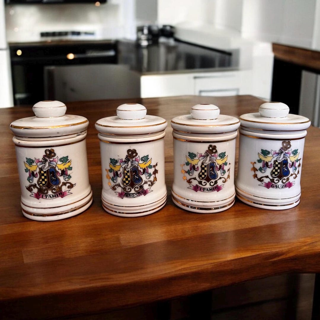Vintage Set of 4 DOM Japan Porcelain Apothecary Jars With Lids - Etsy