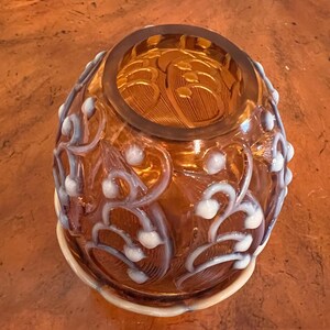 Vintage Fenton Amber Opalescent Lily Of The Valley Fairy Lamp 7 1 2