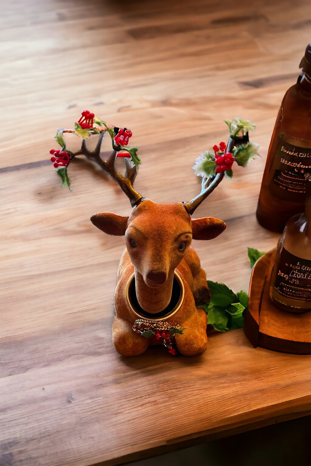 Vintage Brown Flocked Christmas Stag Deer Nodder Bobble Head - Etsy