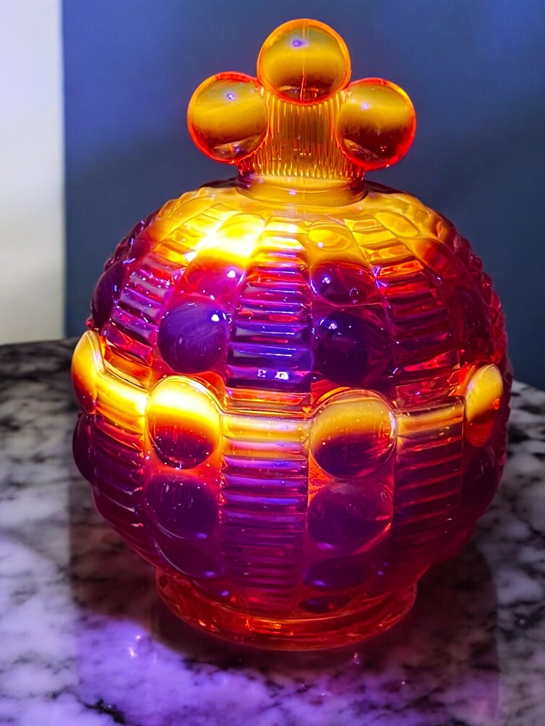 RARE! Vintage Tiara Red Amberina Dewdrop Crown Orb Lidded Dish GLOWS ...