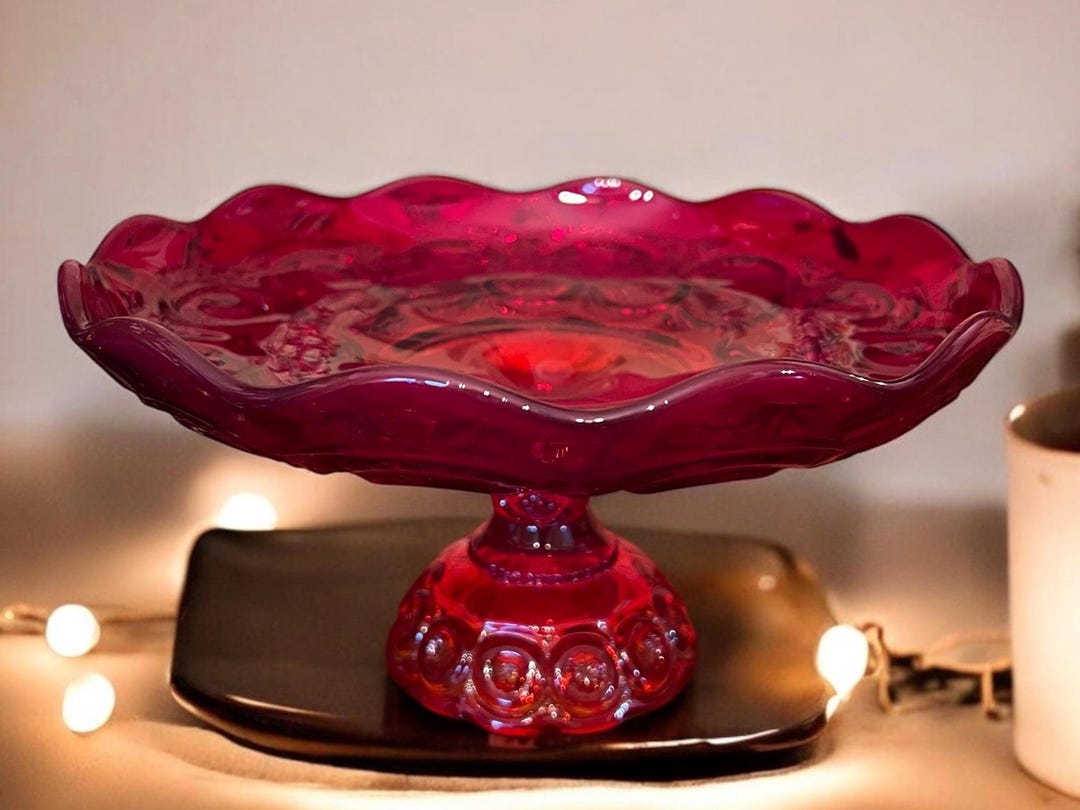 L.E. Smith Vintage Red Moon & Stars Amberina UV Reactive Fruit Bowl - Etsy