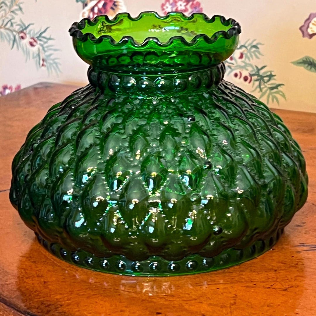 Vintage Antique Fenton Glass Emerald Green Quilted Lamp Shade - Etsy
