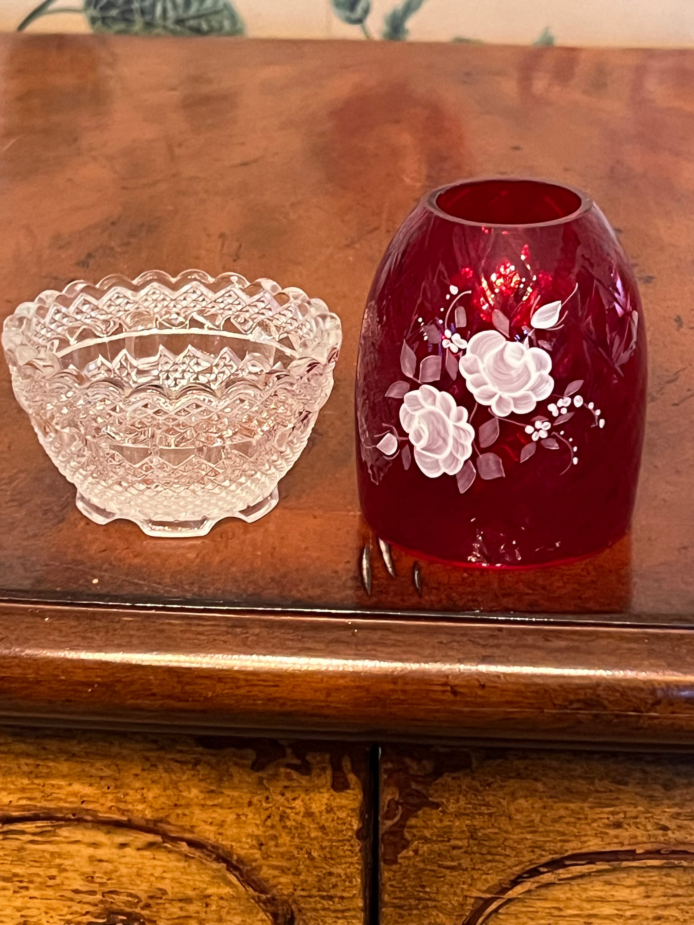 RARE Vintage Signed Fenton Ruby Red Fairy Lamp With Hand Painted Roses ...