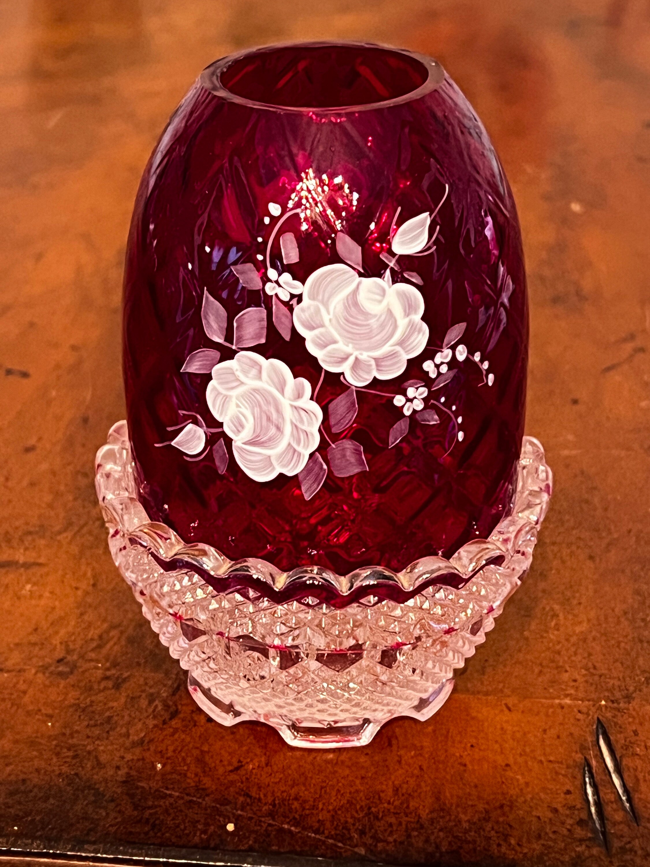 RARE Vintage Signed Fenton Ruby Red Fairy Lamp With Hand Painted Roses ...