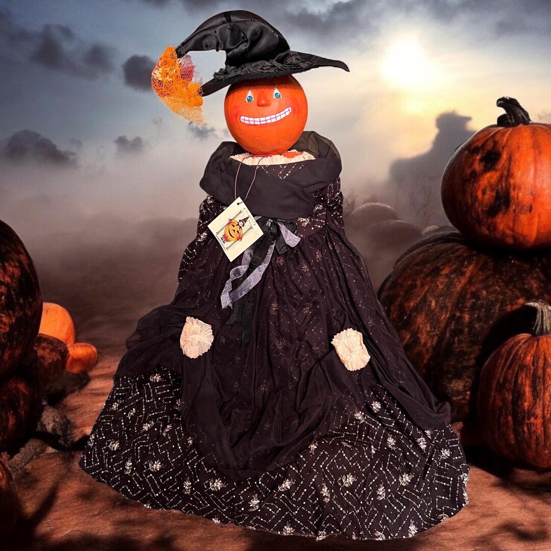 RARE Vintage Heidi Steiner Esmeralda Large Pumpkin Head Folk Art Witch ...