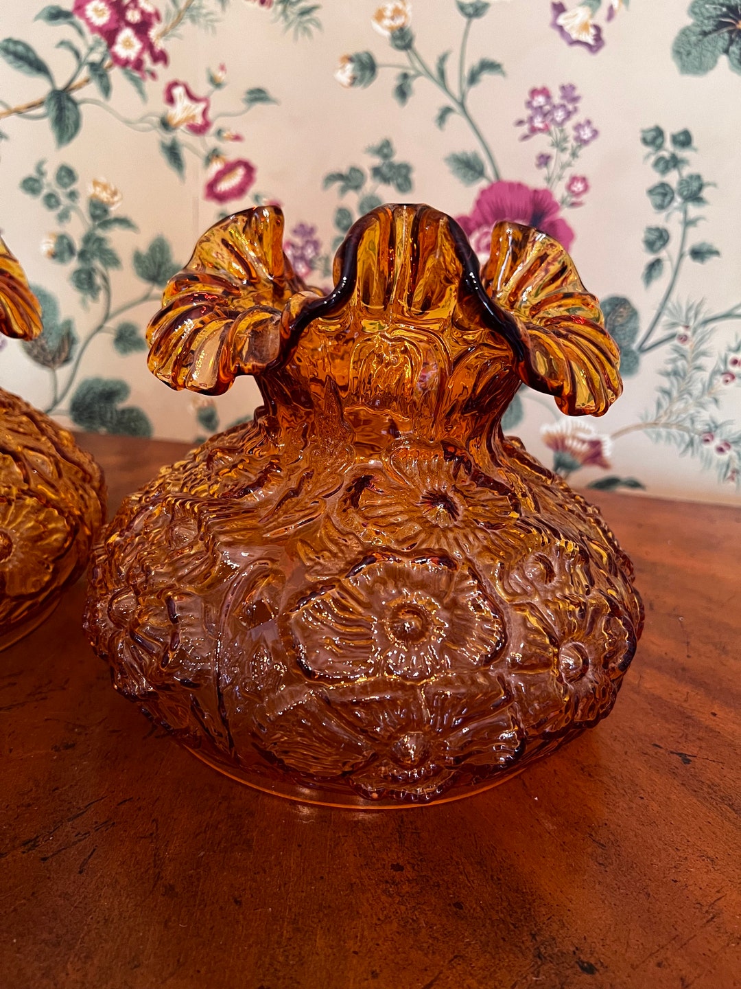 Fenton Glass Vintage Amber Poppies Ruffled Large Lamp Shade - Etsy