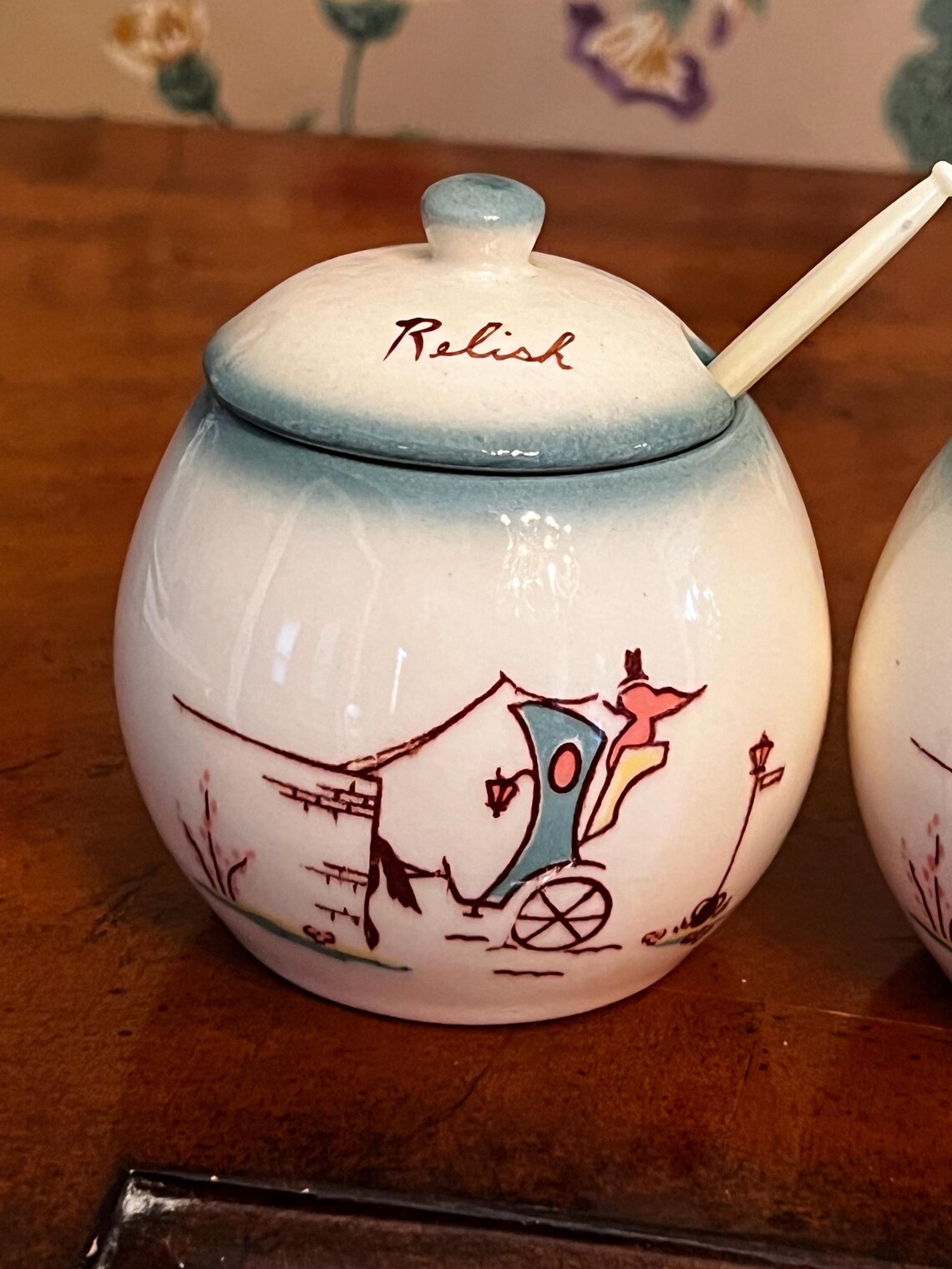 Vintage Set of 4 Porcelain Condiment Jars With Original Celluloid ...
