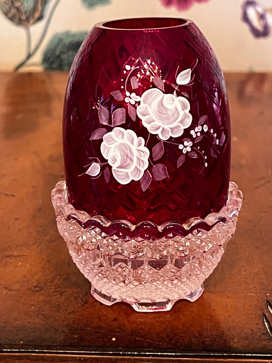 RARE Vintage Signed Fenton Ruby Red Fairy Lamp With Hand Painted Roses ...