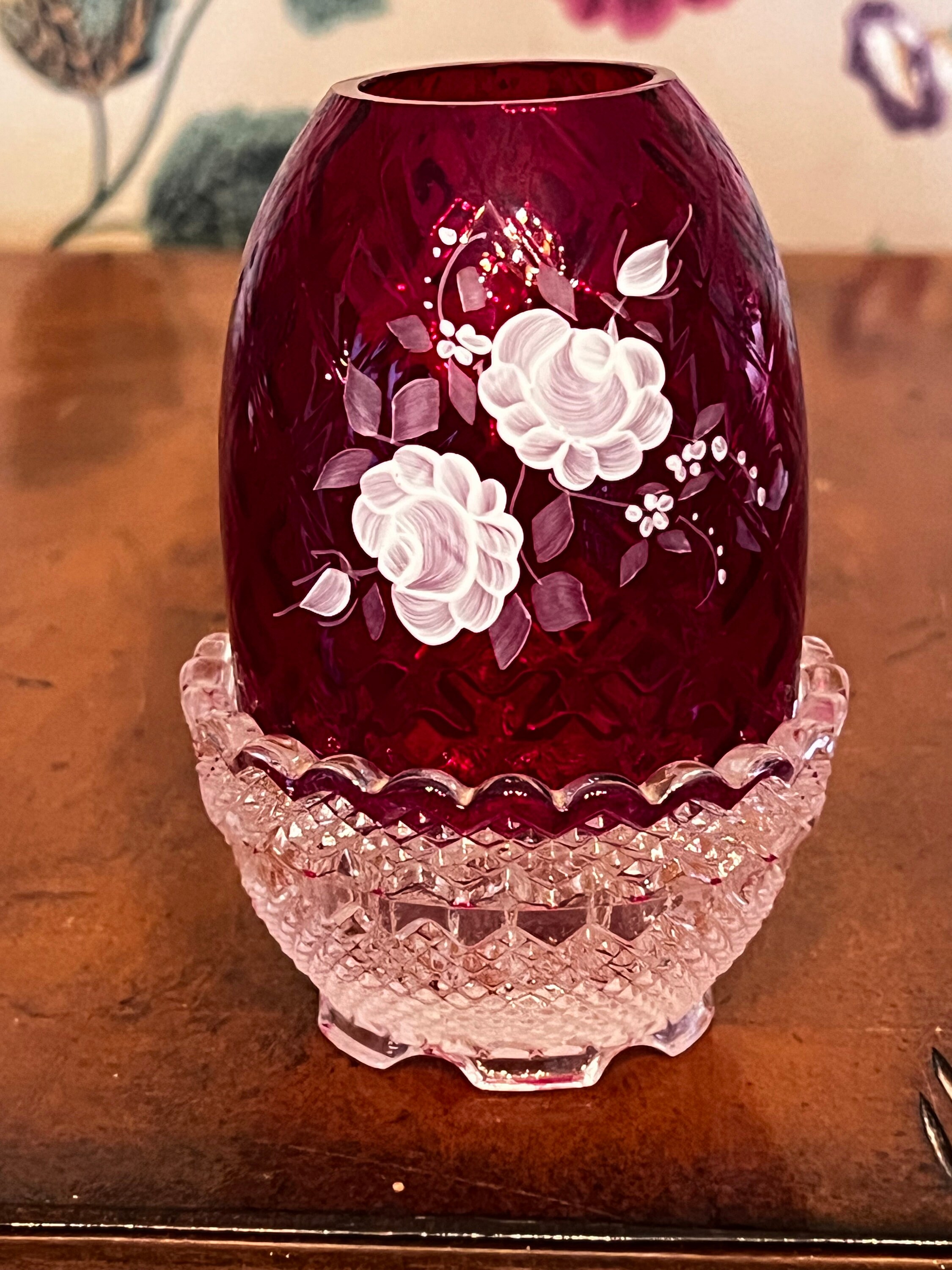 RARE Vintage Signed Fenton Ruby Red Fairy Lamp With Hand Painted Roses ...