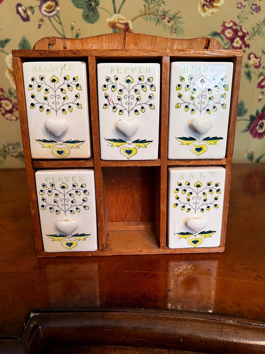 Vintage Tree of Life Spice Rack Set With Wooden Rack Japan - Etsy