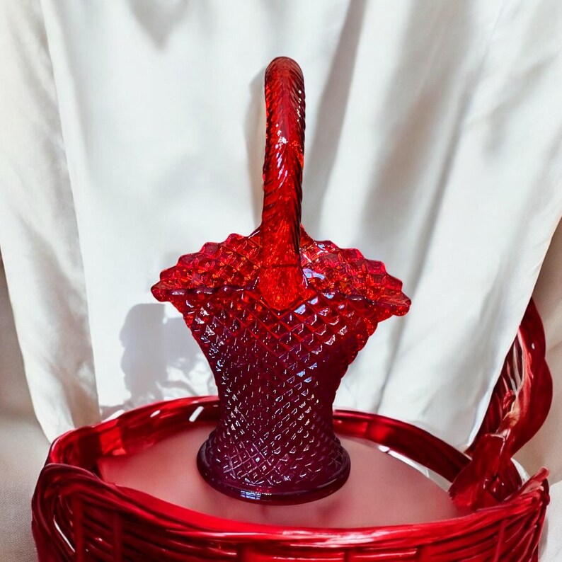 Vintage Westmoreland Ruby Red English Hobnail Cadmium Amberina Basket ...