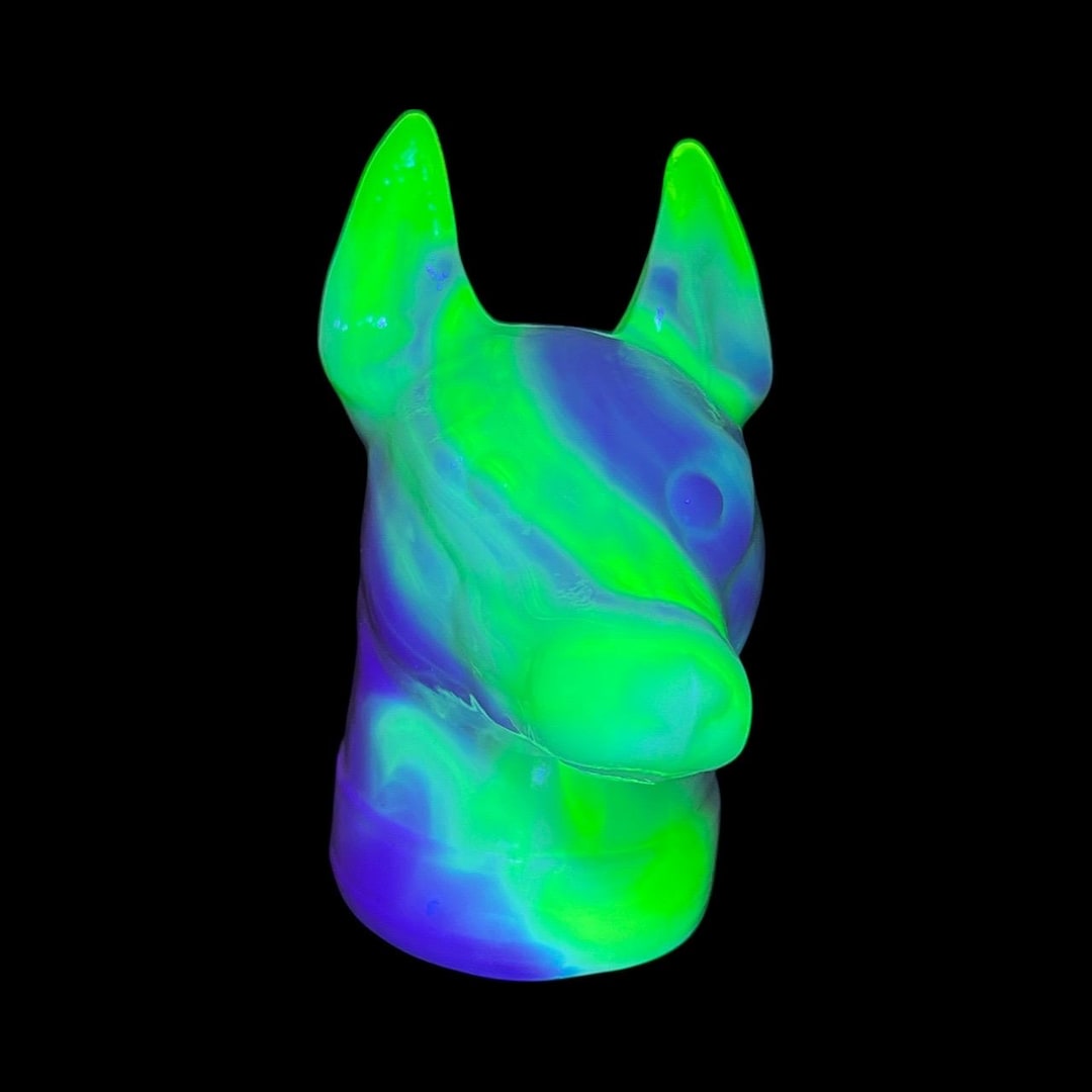RARE! Vintage Boyd Blue and Green Uranium Slag Glass Doberman Dog GLOWS ...
