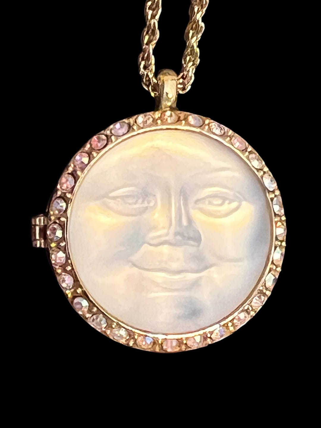 Kirks Folly Seaview Moon Aurora Borealis Large Locket Pendant Necklace ...