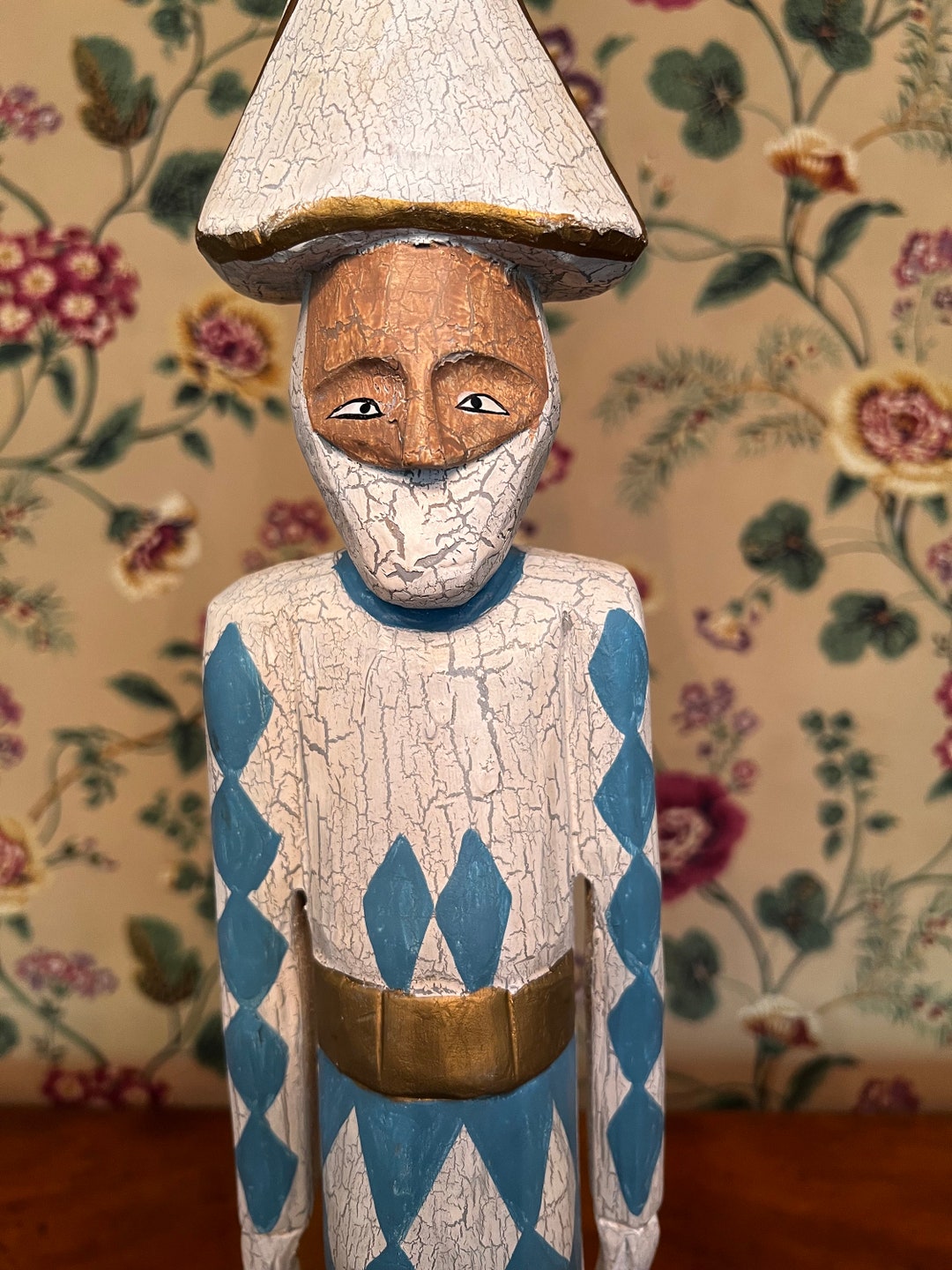Vintage Large Italian Harlequin Wooden Man Statue Mckenzie-childs Style ...
