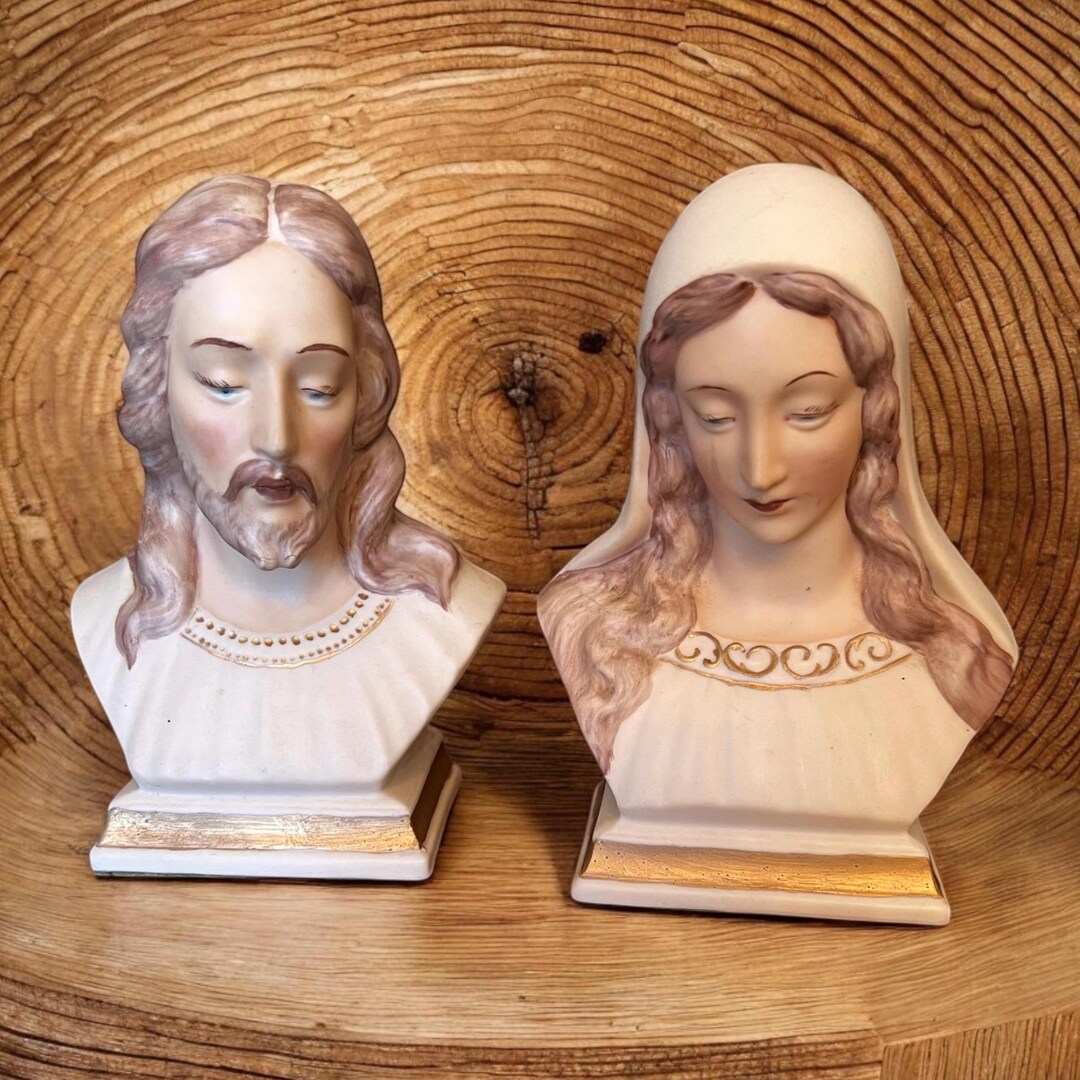 Lovely Vintage 1964 Mid Century Jesus and Virgin Mary Religious Busts ...