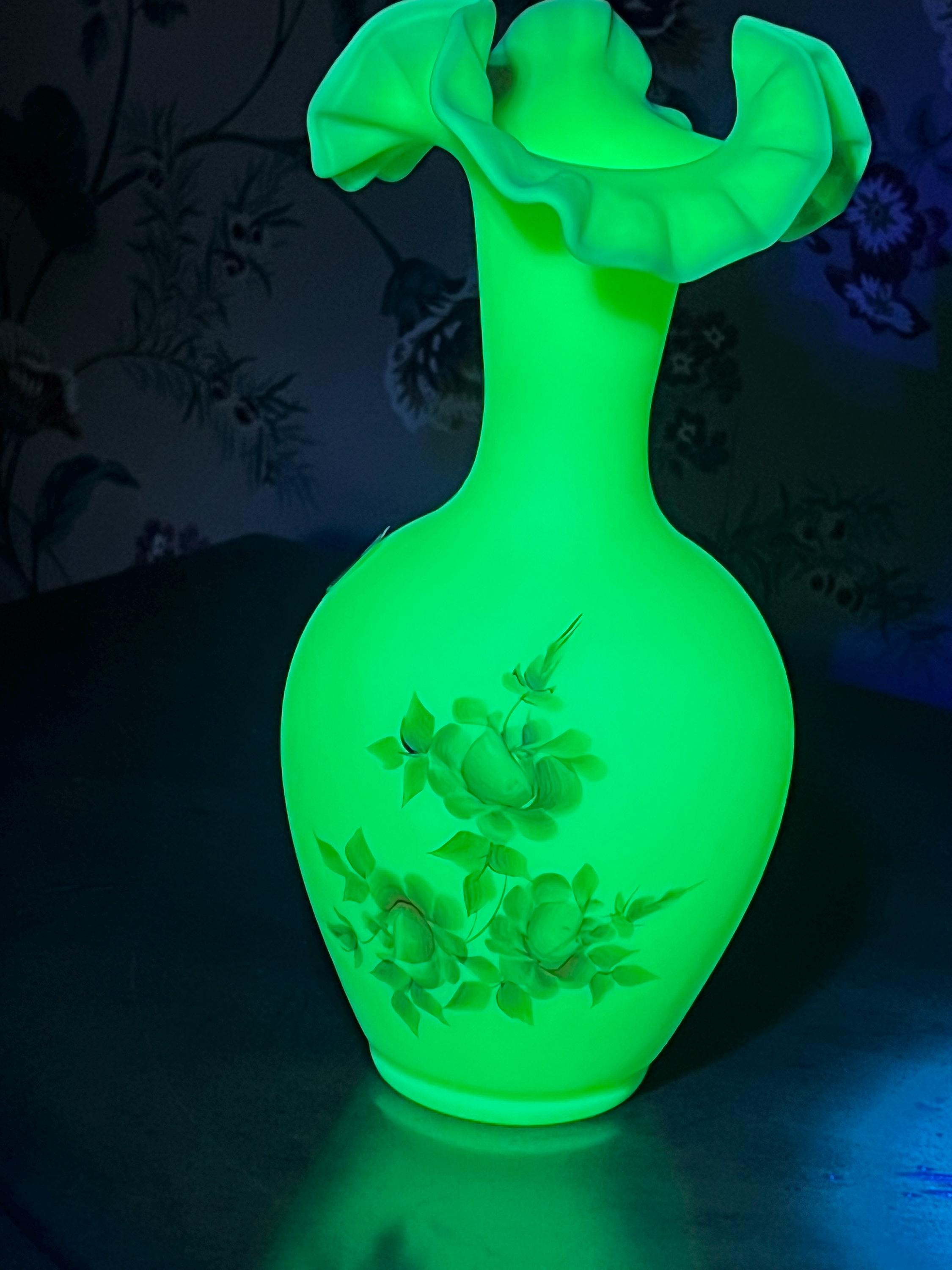 Fenton Vintage Large Burmese Satin Uranium Signed Roses Vase - Etsy