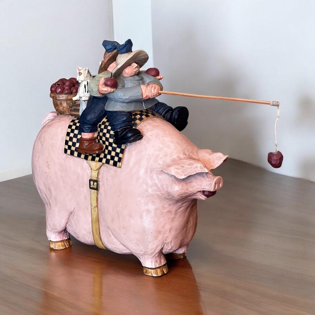 RARE Vintage 1997 Williraye Studio Folk Art "pig Taxi" Couple With ...