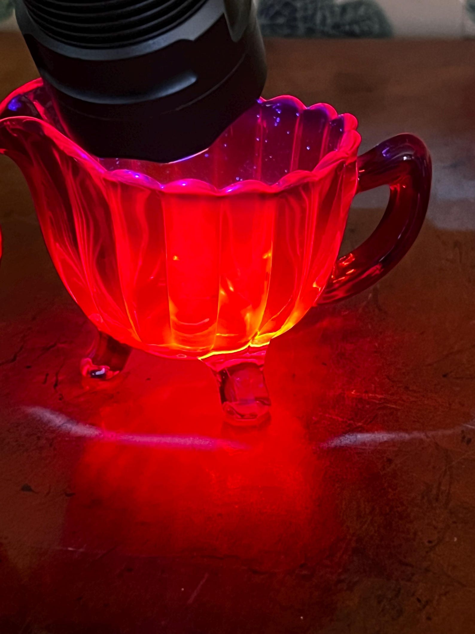 Vintage Ruby Red Amberina UV Reactive Glass Footed Ruffled Sugar and ...