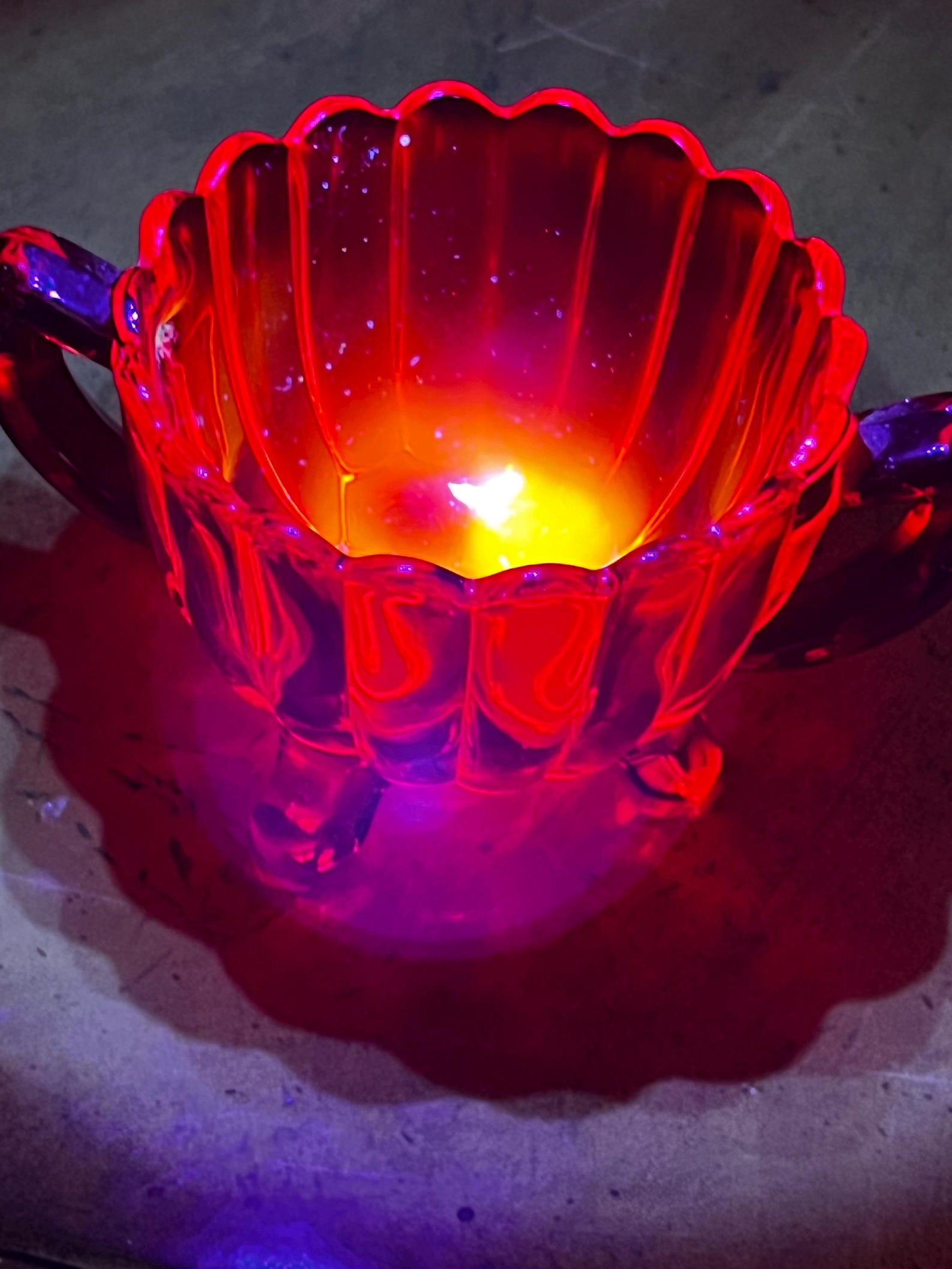 Vintage Ruby Red Amberina UV Reactive Glass Footed Ruffled Sugar and ...