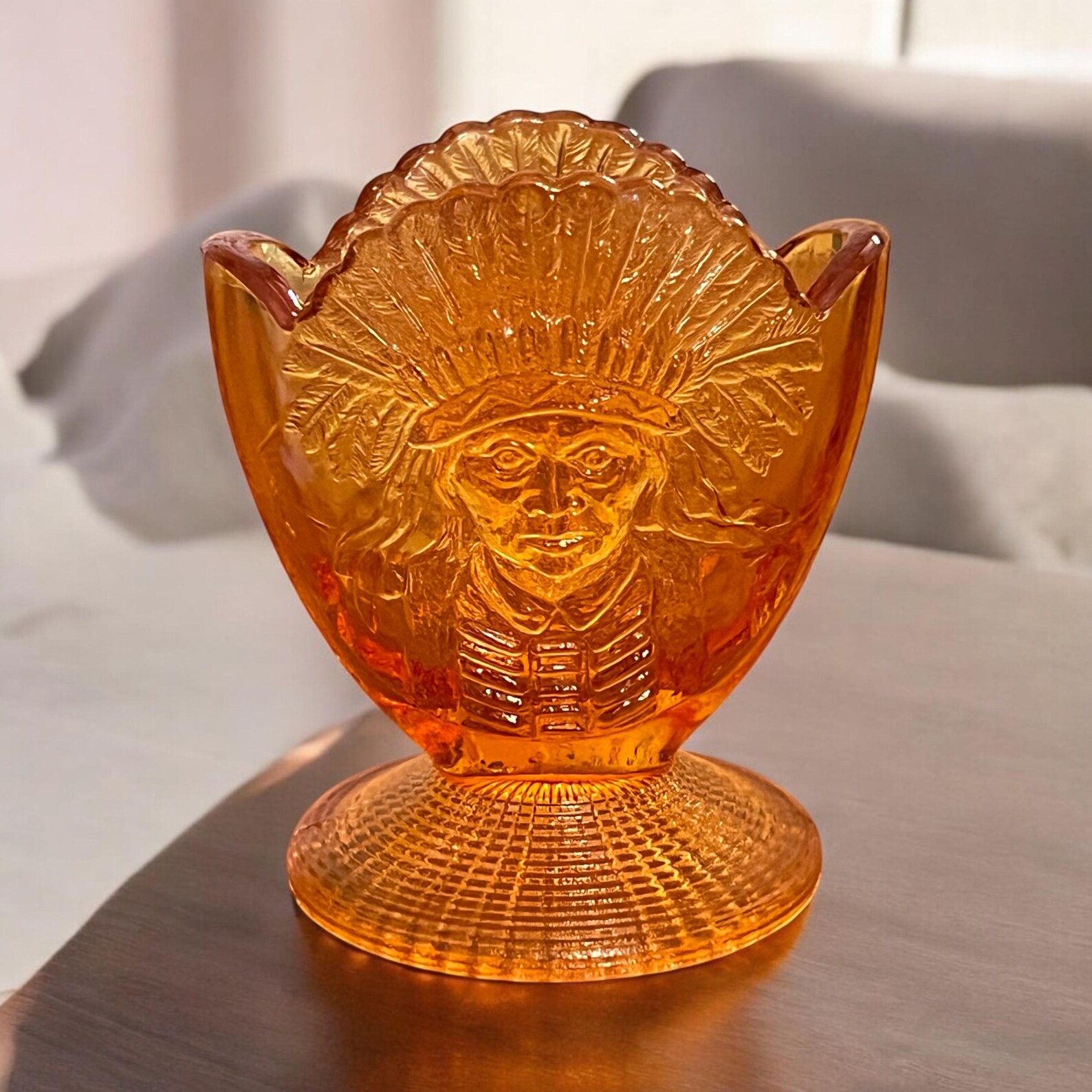 Vintage Kemple Amber Glass Native American Chief Toothpick/match Holder ...
