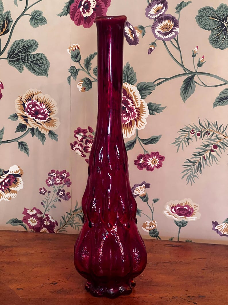 Vintage Viking Glass Red Amberina Large 16" Swung Art Vase GLOWS! - Etsy