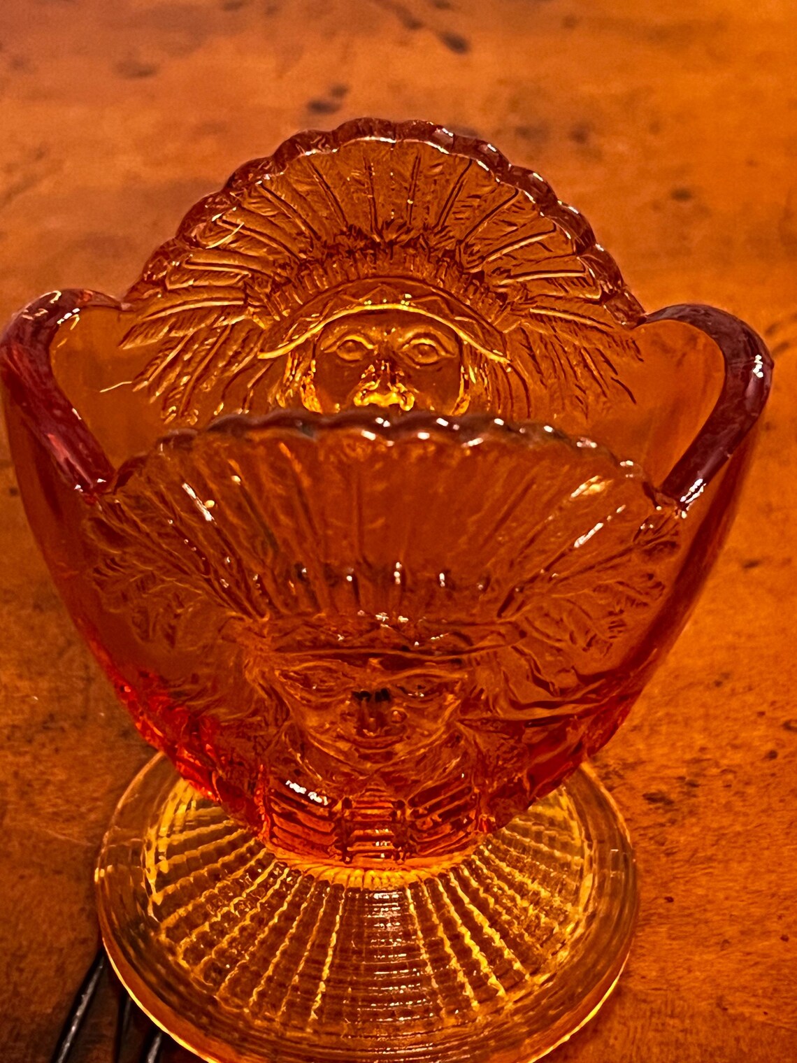 Vintage Kemple Amber Glass Native American Chief Toothpick/match Holder ...