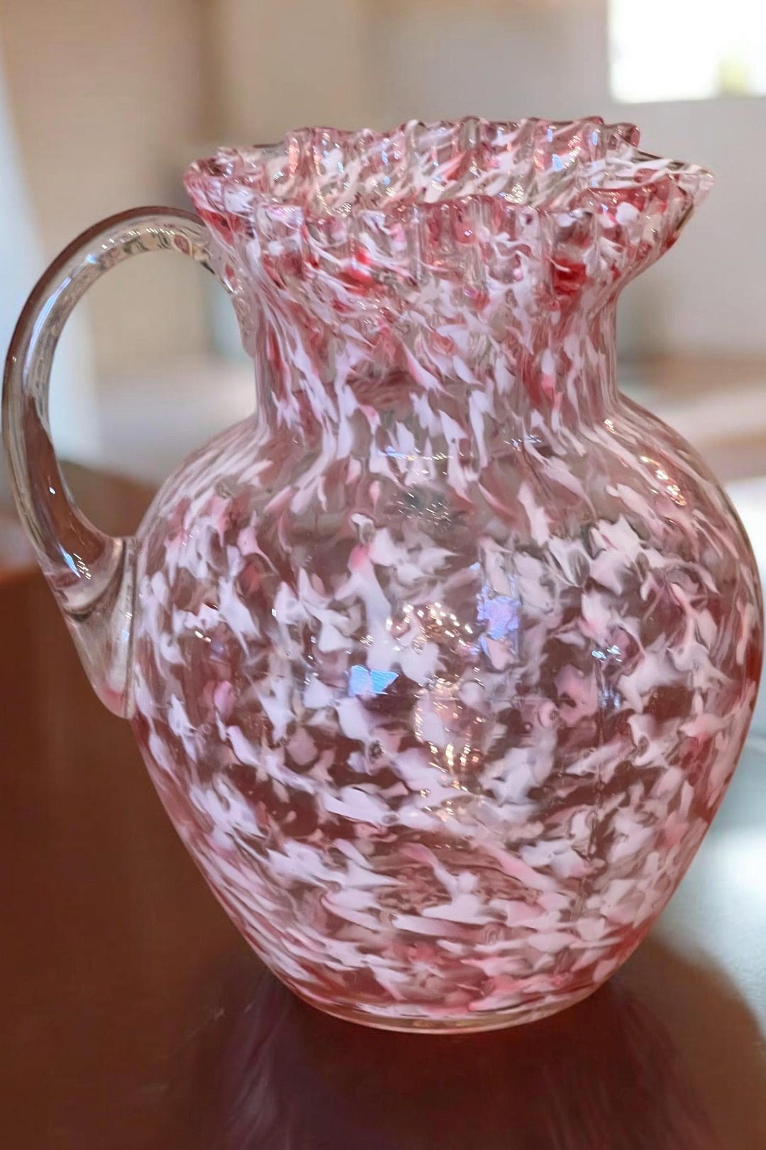 Antique Northwood Splatter Pink Water Pitcher With UV Reactive Handle ...