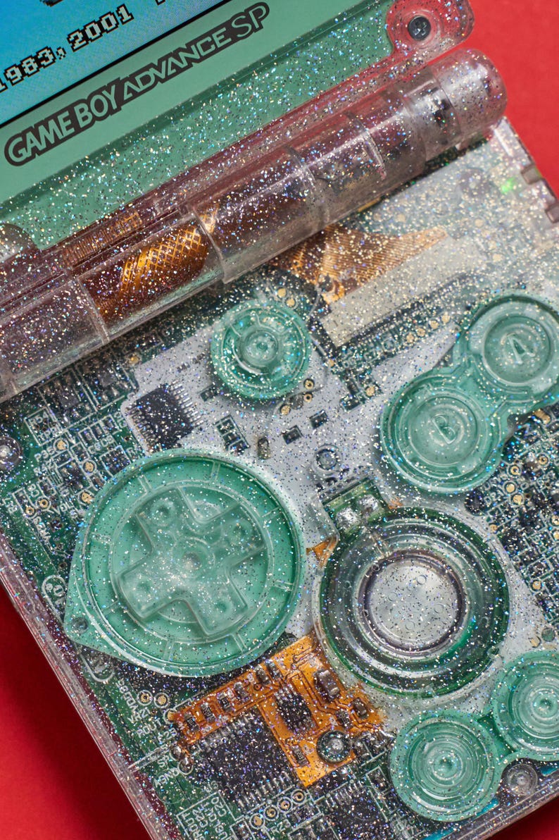 Dusty Green Game Boy Advance SP – Clear Glitter Shell, IPS Display ...