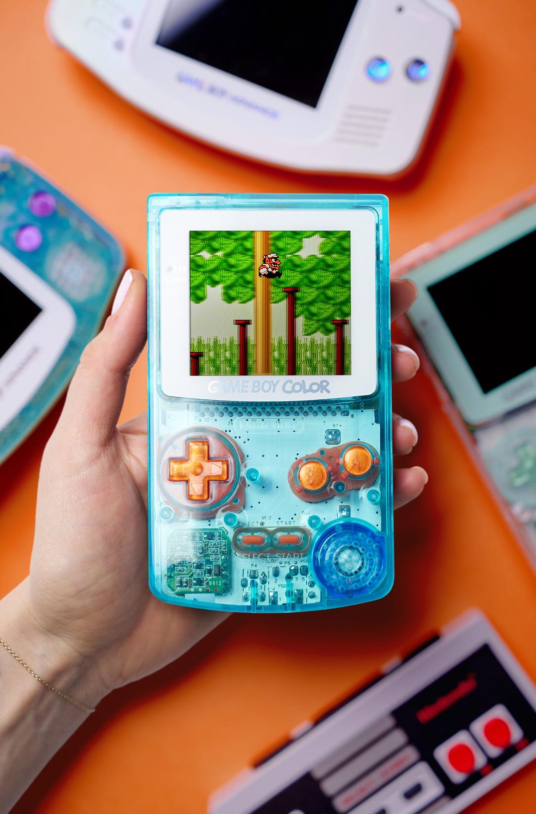 Aqua Blue Game Boy Color: IPS Backlit Screen, Mirror Clear Shell, Candy ...