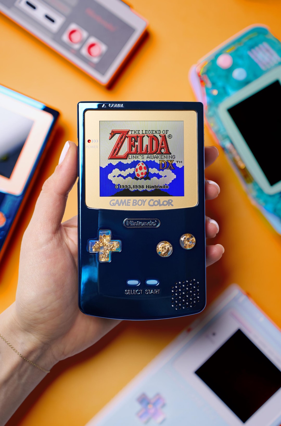 Midnight Blue Game Boy Color: Metallic Shell, Gold Flake Buttons, Retro ...
