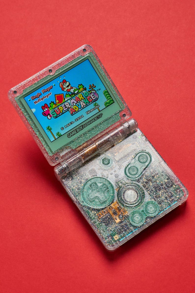 Dusty Green Game Boy Advance SP – Clear Glitter Shell, IPS Display ...