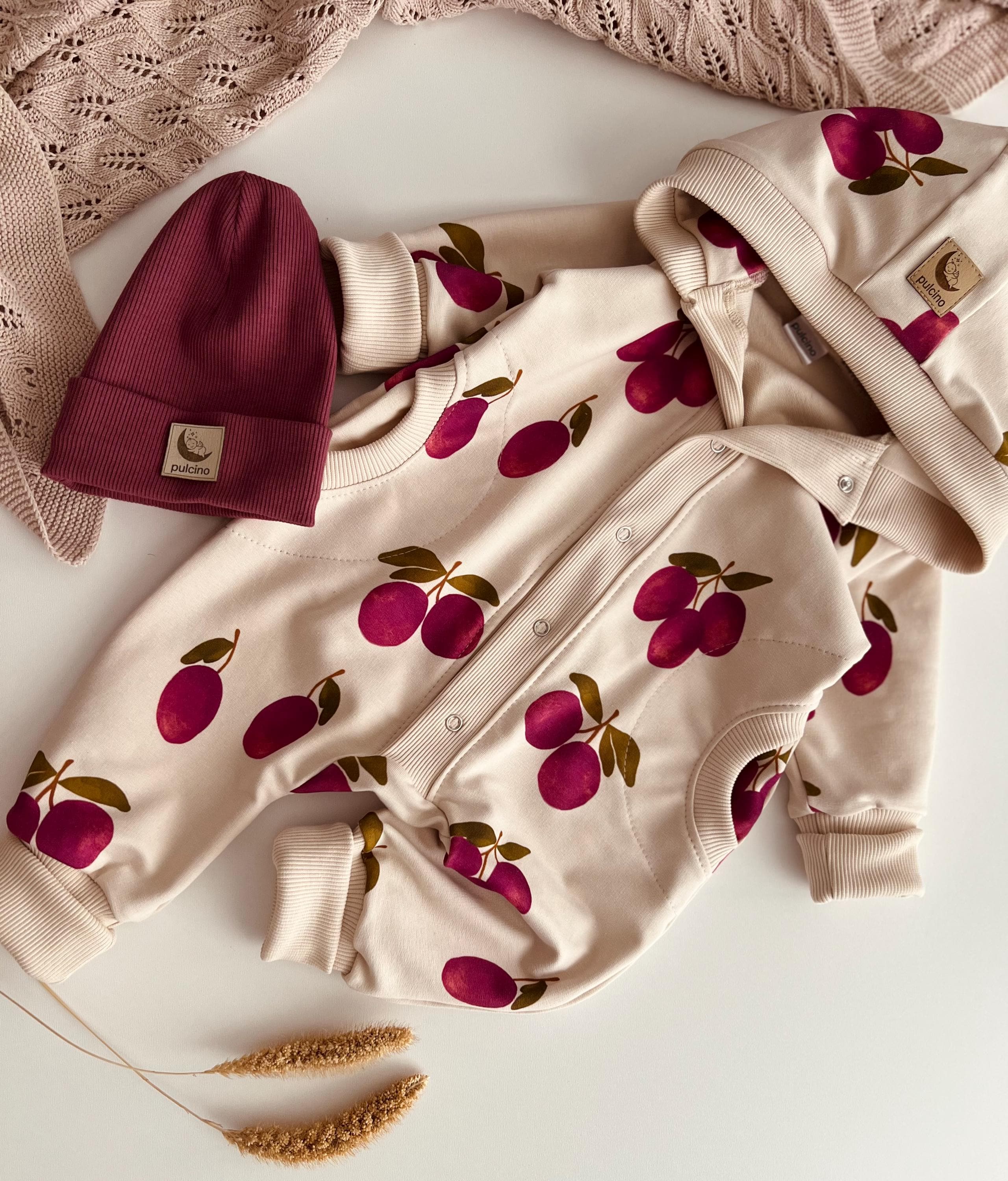 Plum Print Cotton Baby Romper and Beanie Set - Etsy