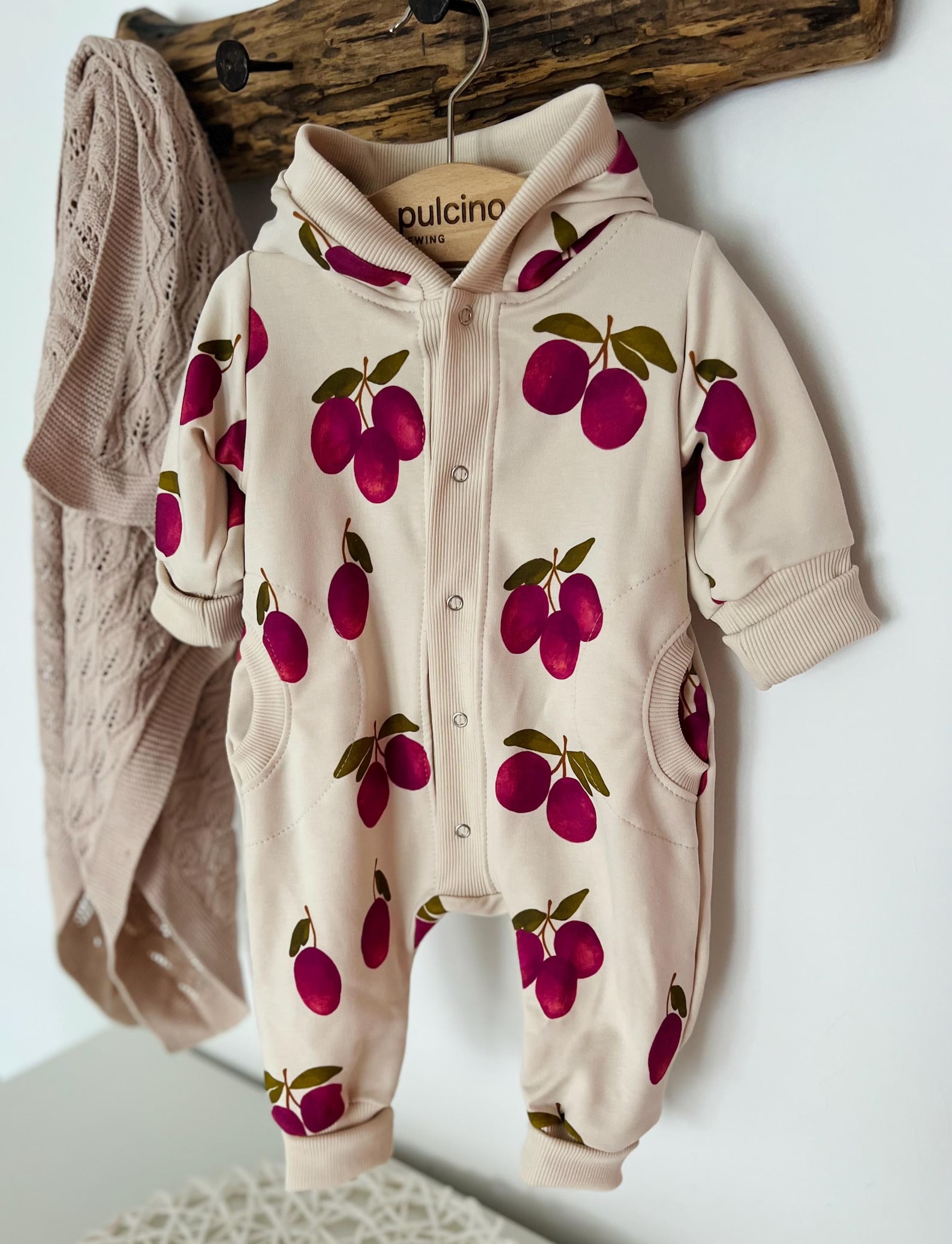 Plum Print Cotton Baby Romper and Beanie Set - Etsy