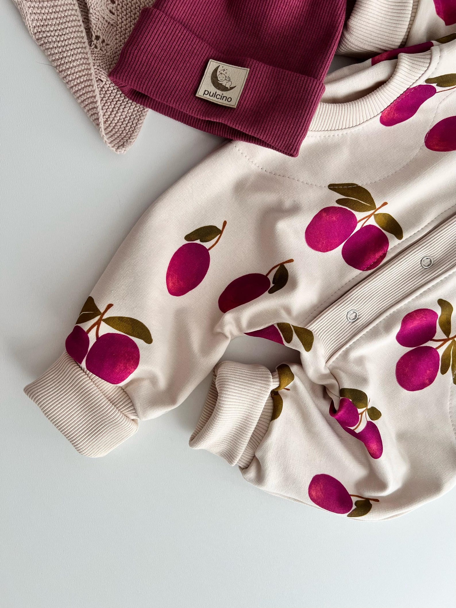 Plum Print Cotton Baby Romper and Beanie Set - Etsy