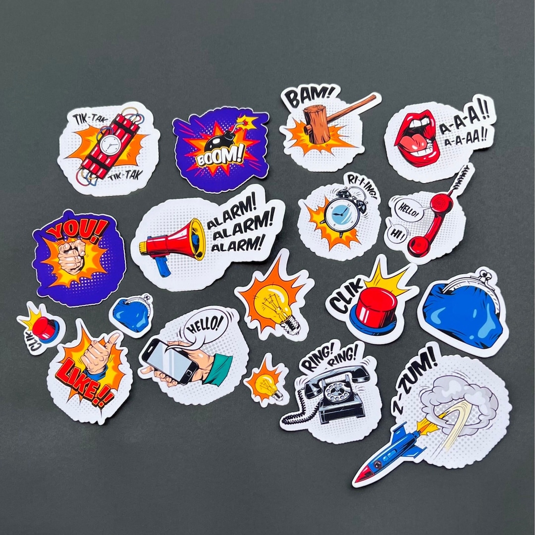 18 Pcs Comic Clipart Stickers, Speech Bubbles Stickers, Superheroes ...