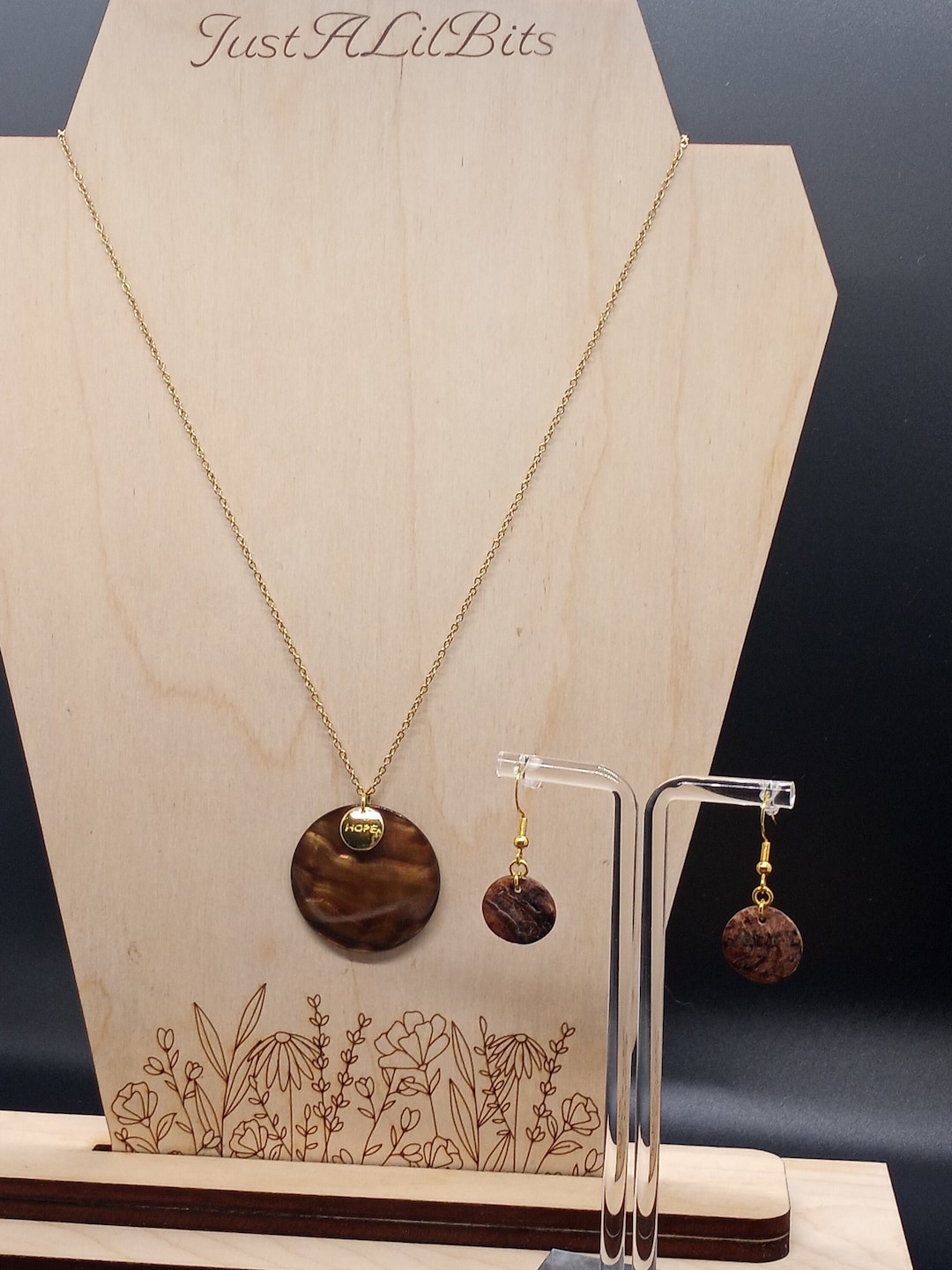 Round Shell Necklace With Capiz Shell Earrings, 18 Inch Stainless Steel ...