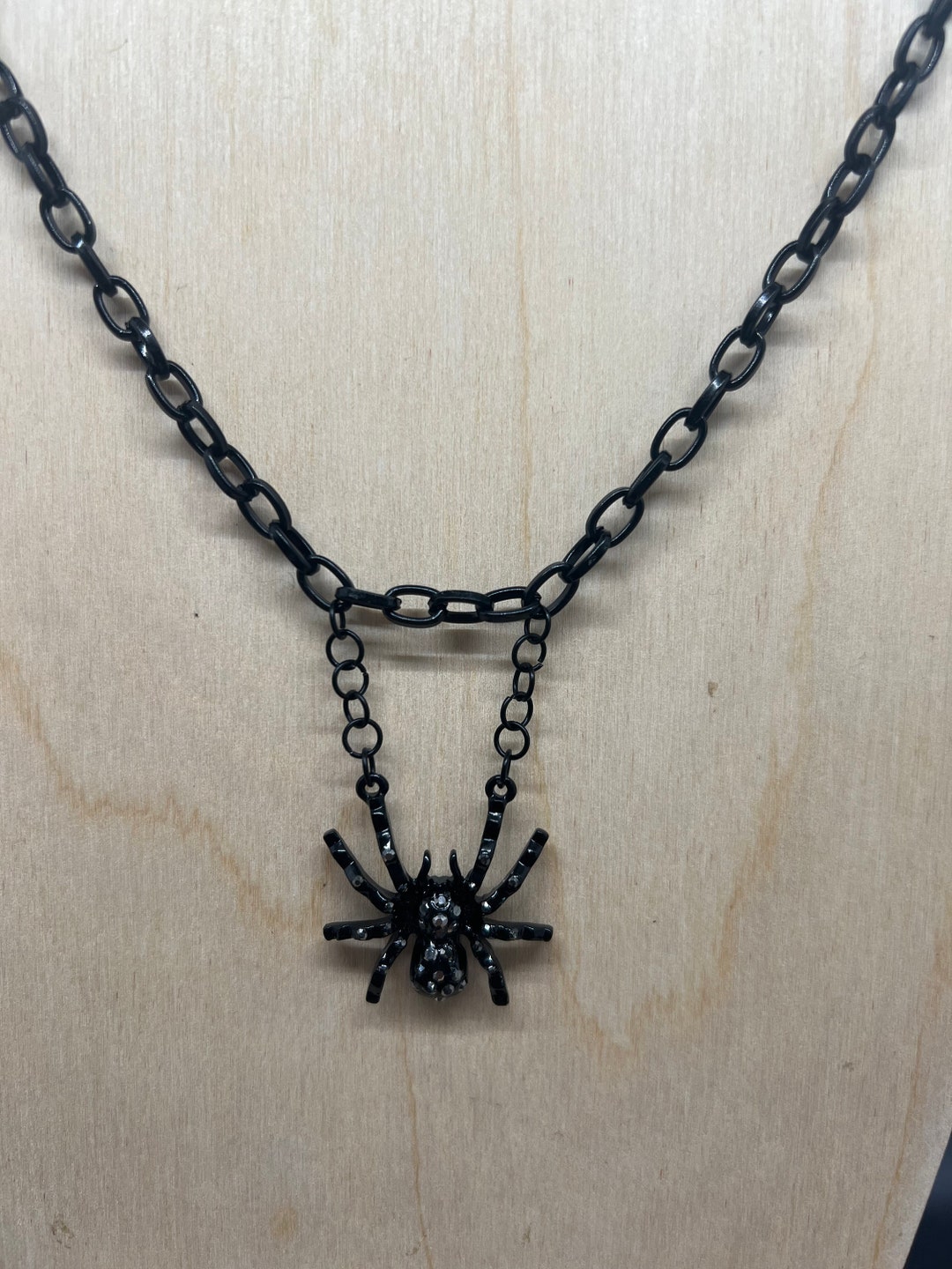 Black Spider Necklace Black Chain - Etsy