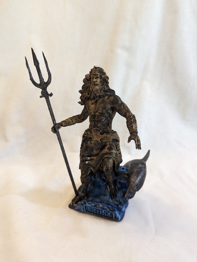 Poseidon Statue: Greek God With Dolphin, Bronze Luster Wax Finish ...