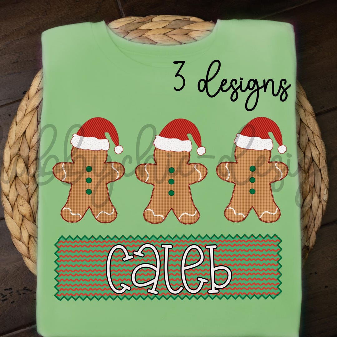 3 Designs Christmas Gingerbread Boy Faux Smocking With Name Plate Png ...