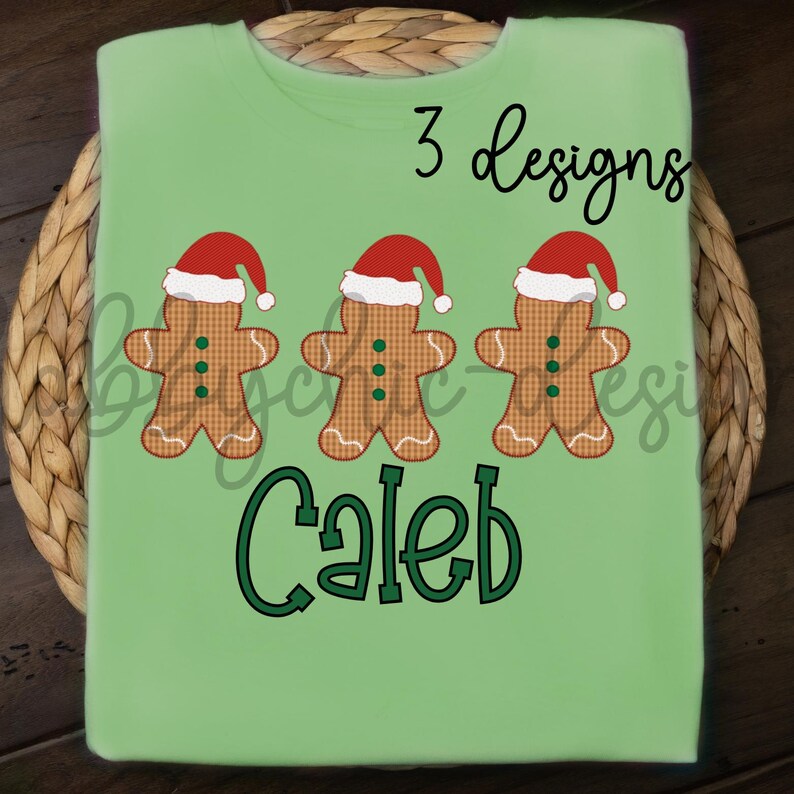 3 Designs Christmas Gingerbread Boy Faux Smocking With Name Plate Png ...