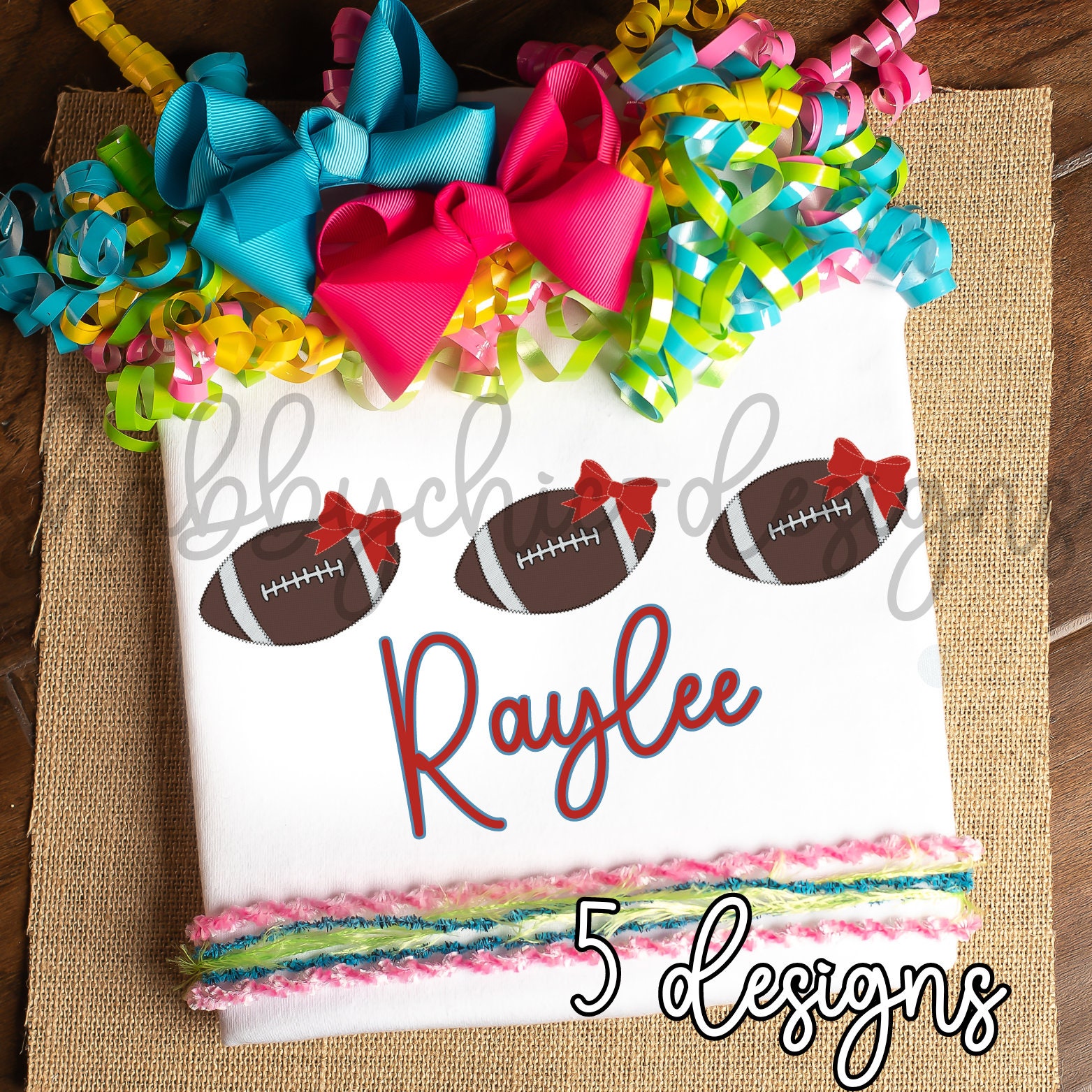 Football With Bows Faux Applique PNG Format 300DPI High Resolution - Etsy