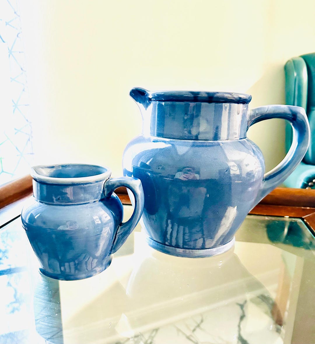 2 Size Ceramic Pitchers Blue Set of 2 Vintage - Etsy