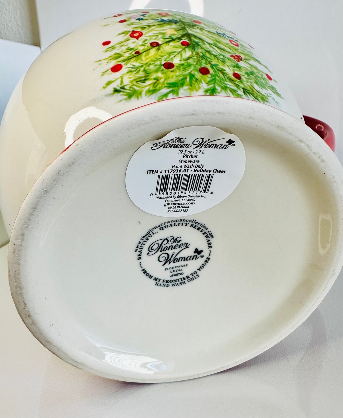 Pioneer Woman Christmas Holiday Cheer Garland 9" Stoneware Pitcher ...