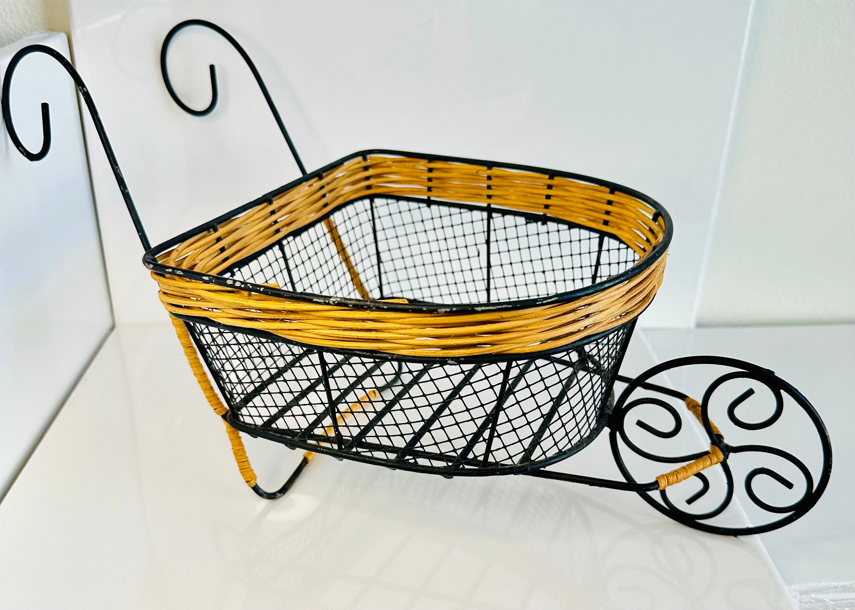 Flower Cart, Wheel Barrow, Wicker Basket, Home Decor, Metal Flower Cart ...