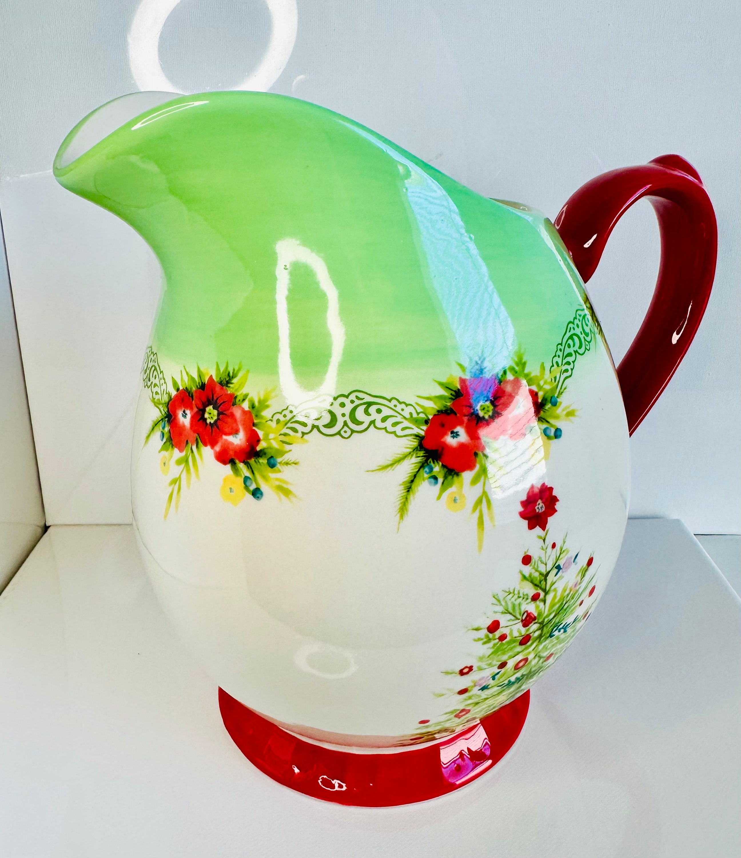 Pioneer Woman Christmas Holiday Cheer Garland 9" Stoneware Pitcher ...