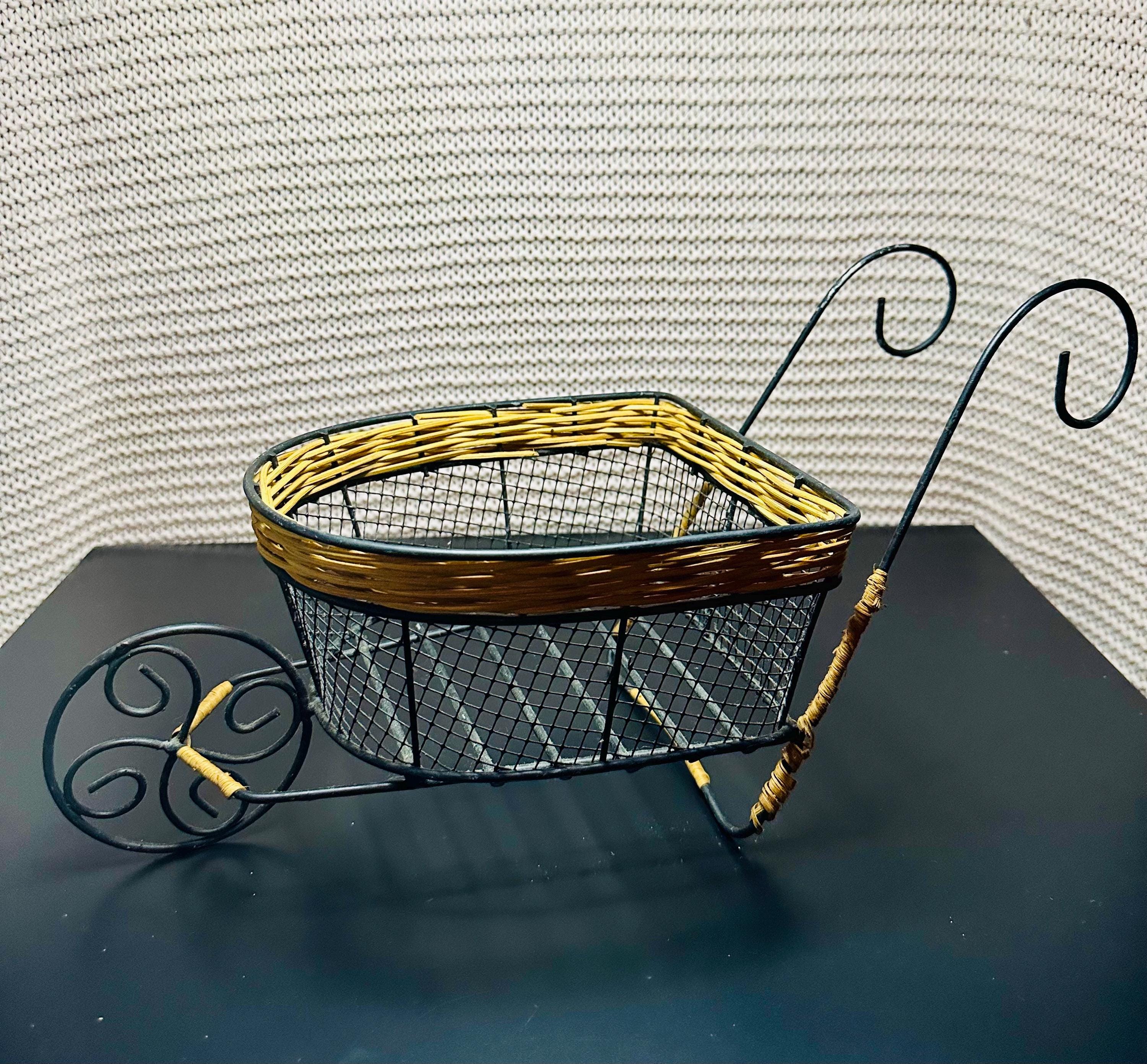 Flower Cart, Wheel Barrow, Wicker Basket, Home Decor, Metal Flower Cart ...