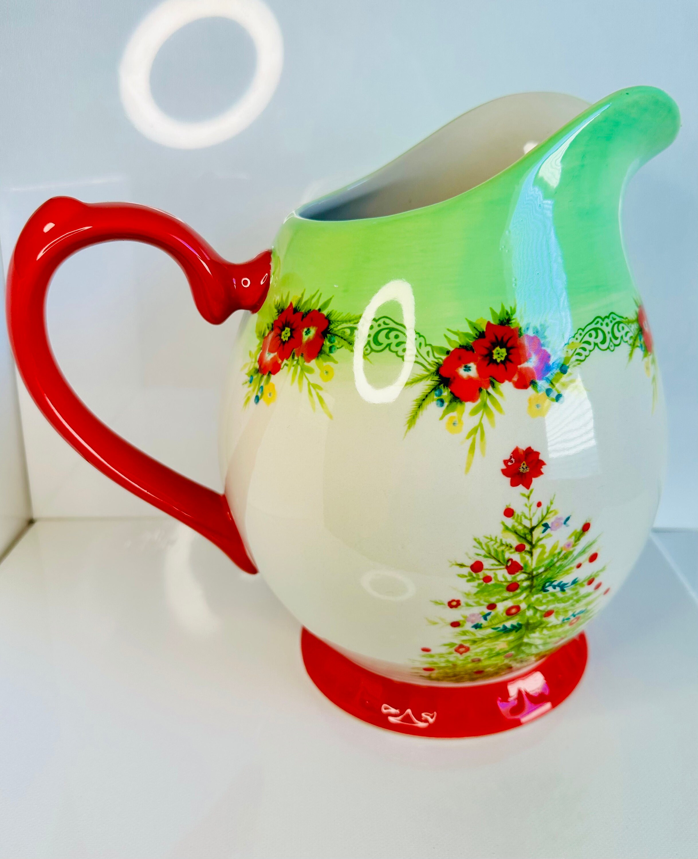 Pioneer Woman Christmas Holiday Cheer Garland 9" Stoneware Pitcher ...