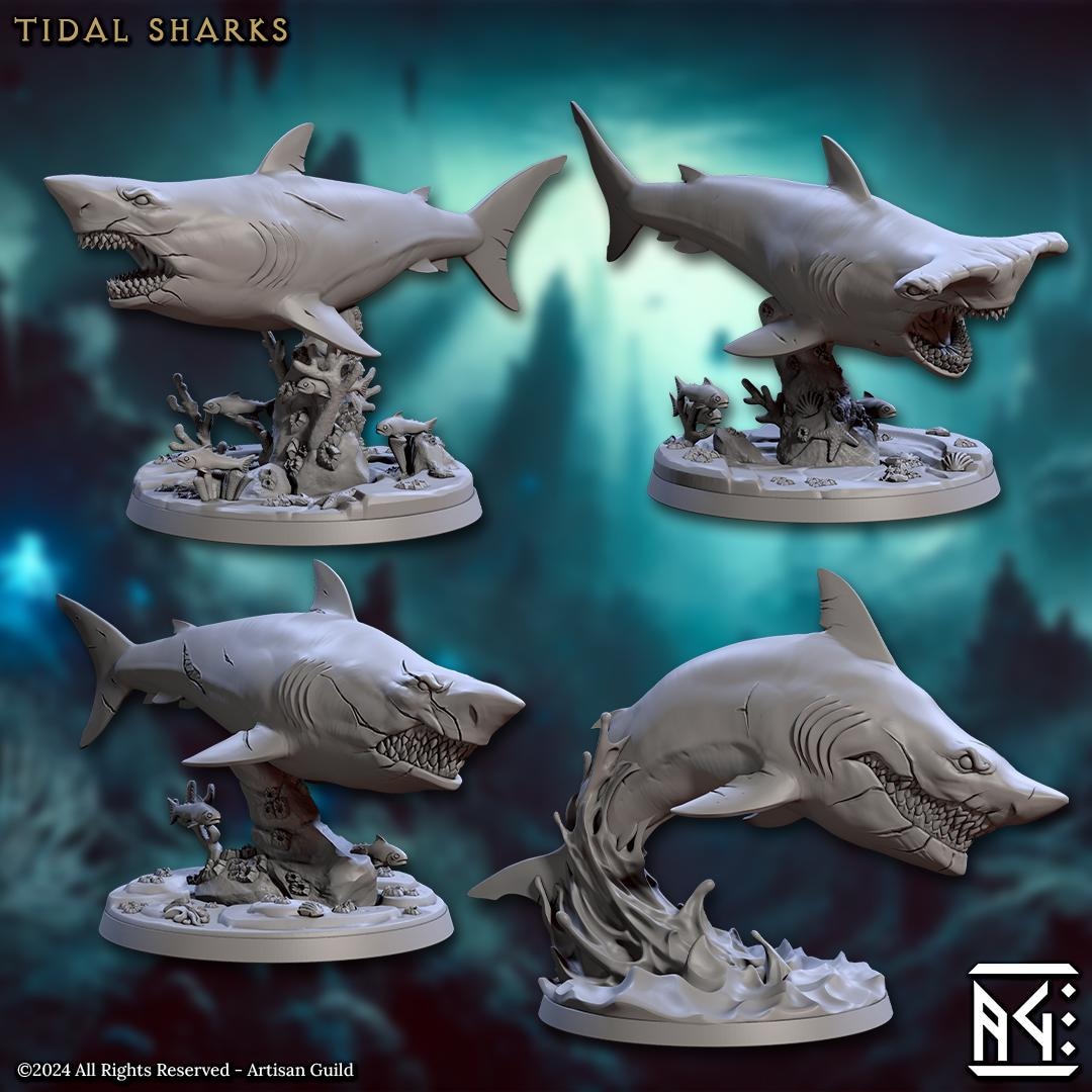 Tidal Sharks Miniature (4 Variations) - Artisan Guild - 28mm / 32mm ...