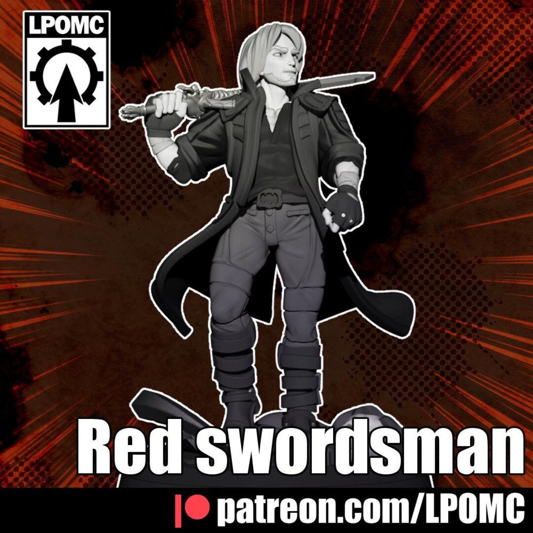 Red Swordsman Miniature - LPOMC - 28mm / 32mm / 36mm / 75mm - Etsy